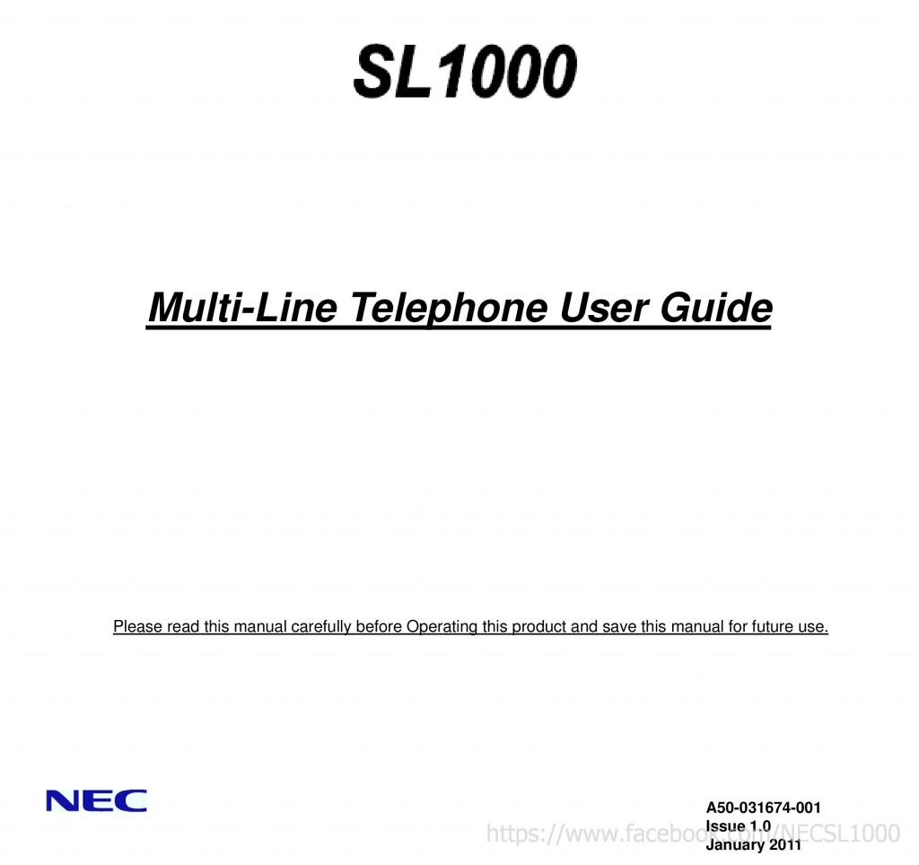 SL1000 Multi-Line Telephone User Guide | NEC SL1000 and SL2100