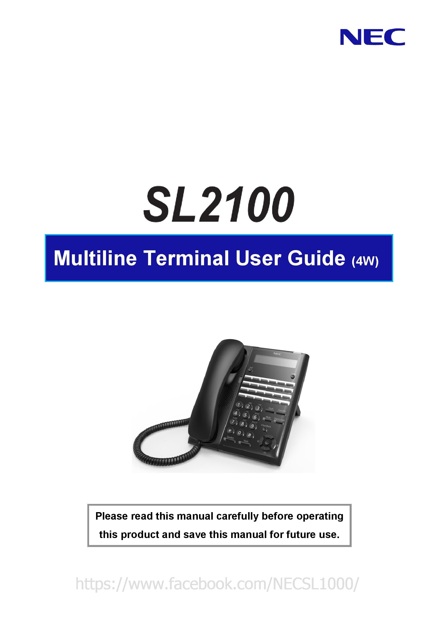 SL2100 Multi-Line Telephone User Guide Issue 1-0 | NEC SL1000 and SL2100